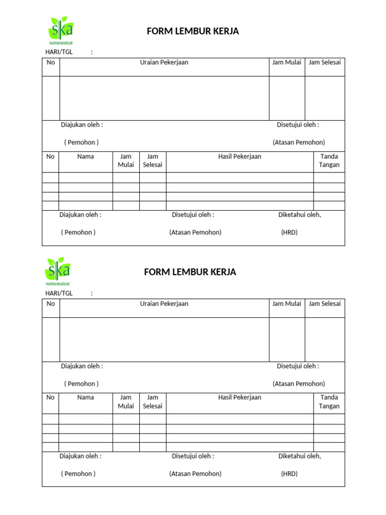 Form Lembur Harian Karyawan | PDF