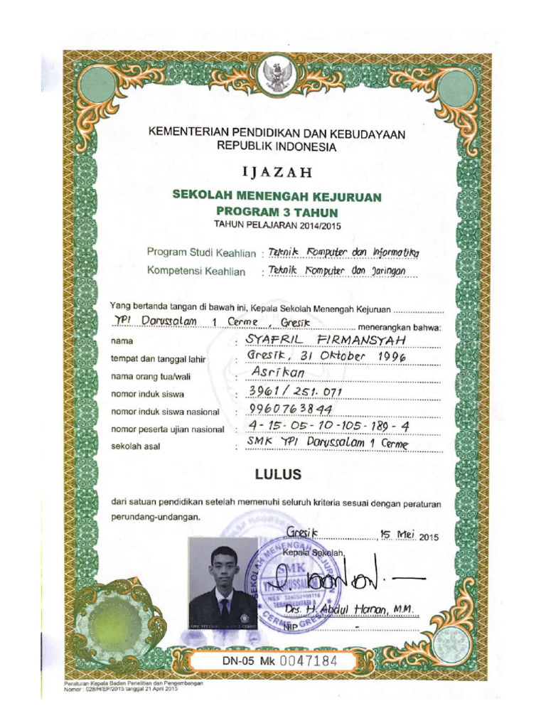 Ijazah SMK + Transkip - Compressed | PDF