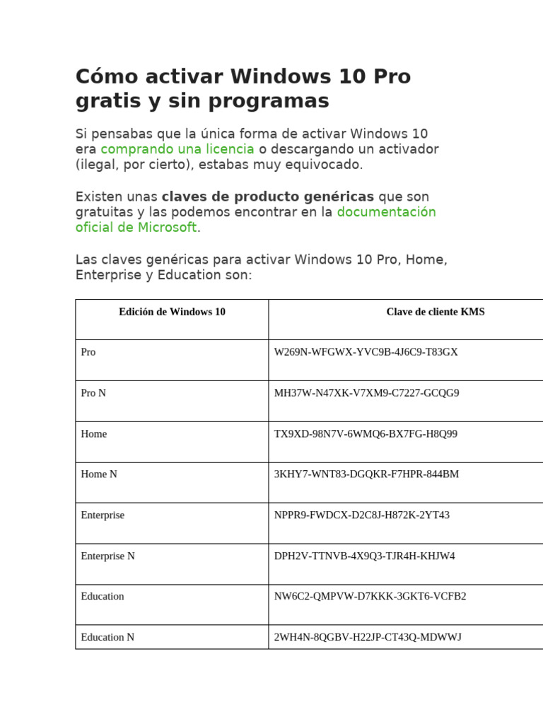Cómo Activar Windows 10 Pro Gratis y Sin Programas | PDF