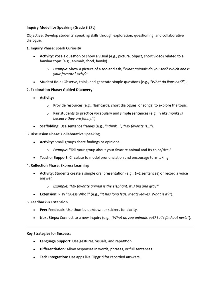 Inquiry Model For Speaking 3 | PDF