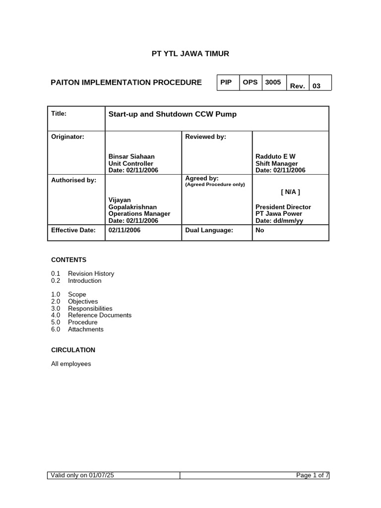 Pip - Ops.3005 (Rev 03) - Su and SD CCW Pump | PDF | Pump | Valve
