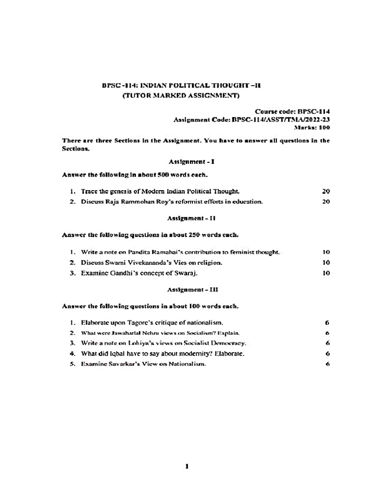 BPSC 114 Eng Solved Assignment 2022-23 | PDF