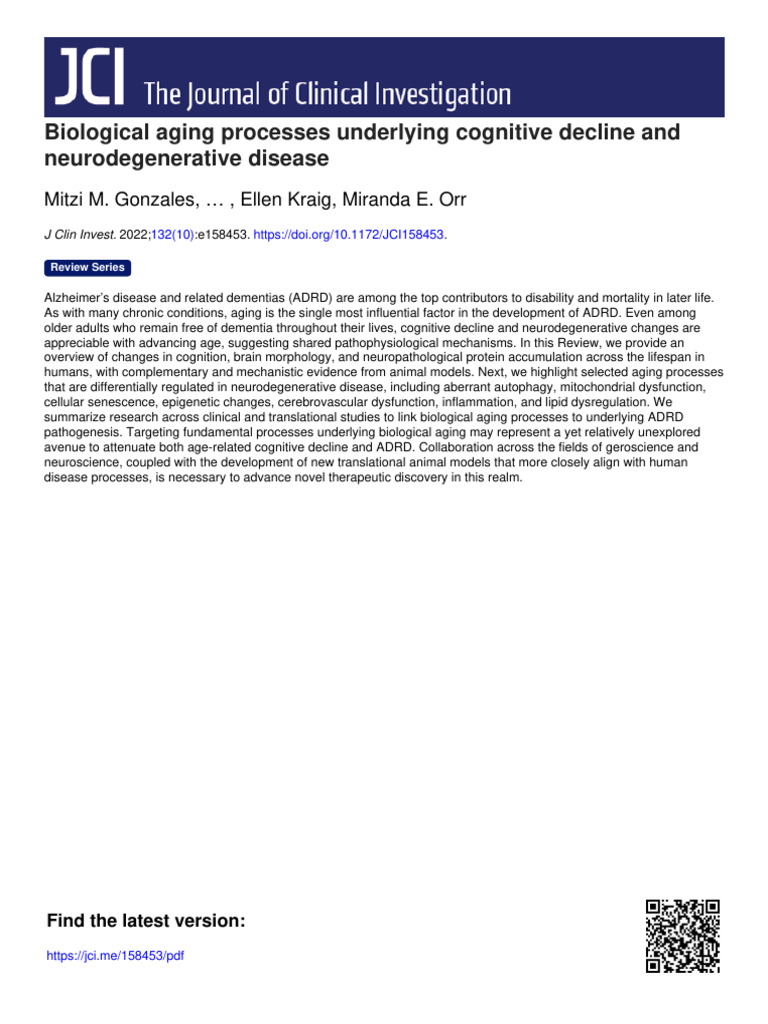 Aging, Cognitive Decline, and ADRD Insights | PDF | Micro Rna | Senescence