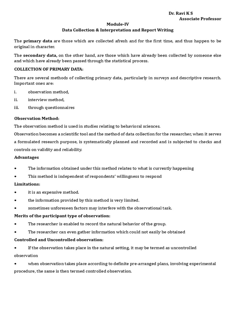Module 4 Data Collection Interpretation and Report Writing | PDF ...
