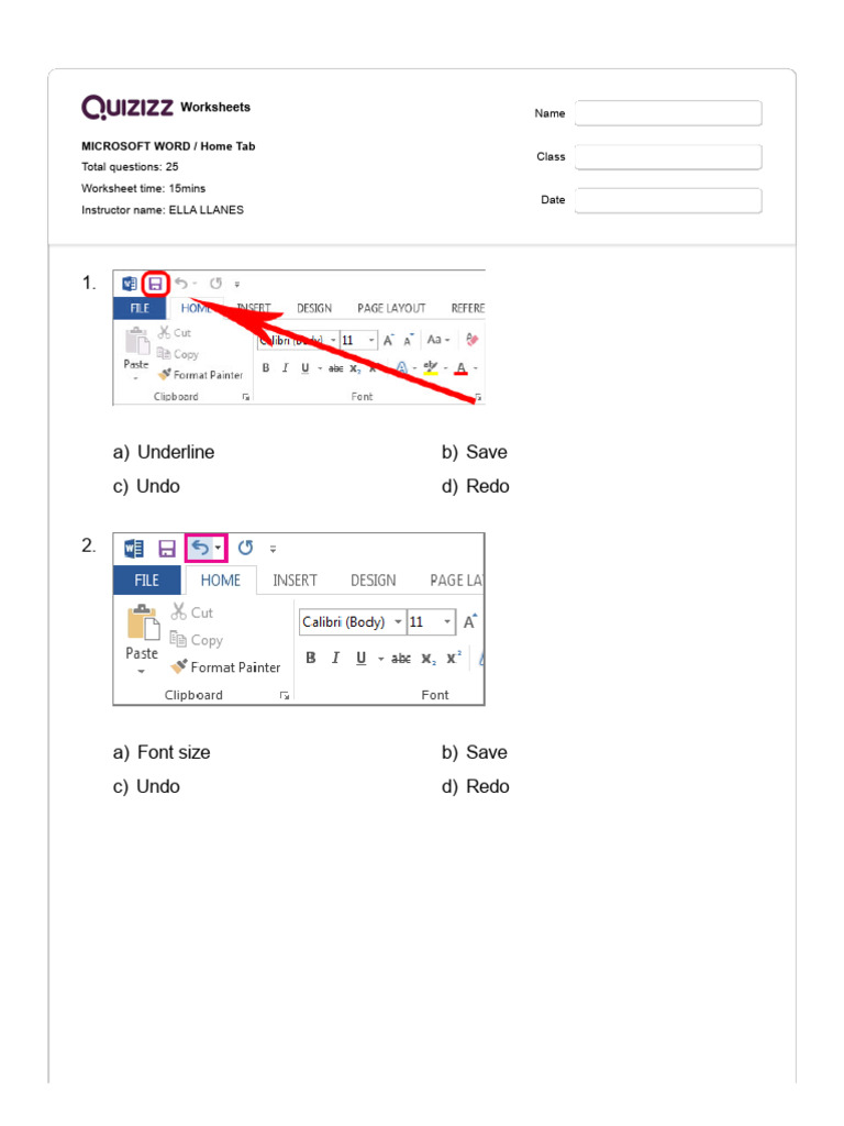Microsoft Word - Home Tab - Quizizz | PDF | Chess | Graphic Design