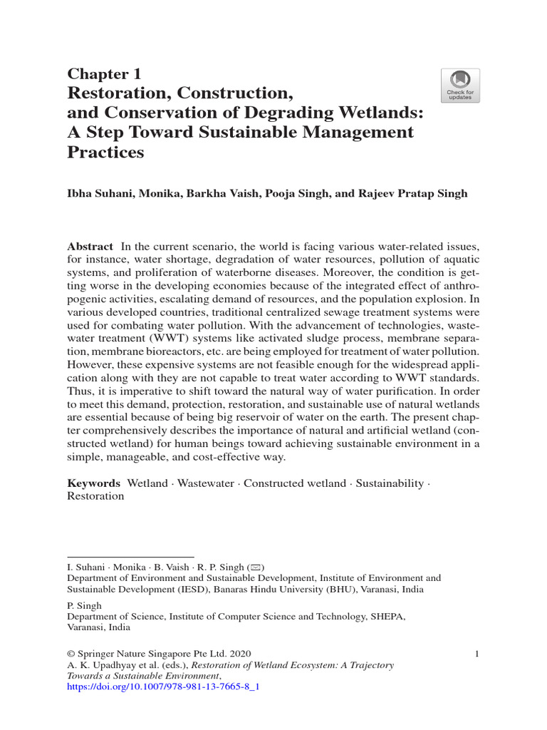 Restoration of Wetland Ecosystem A Trajectory Towards A Sustainable ...