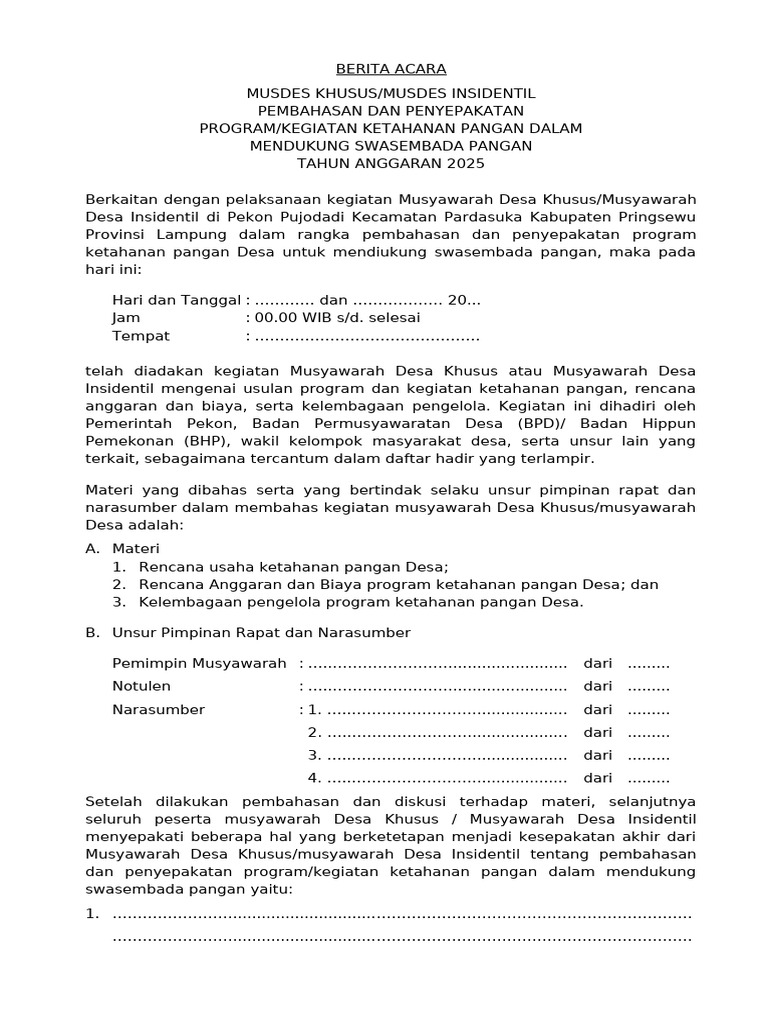 Berita Acara Musdesus Ketapang 2025 | PDF