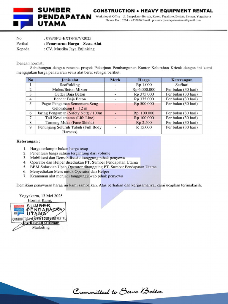 Penawaran SPU Alat Kelurahan Kricak | PDF