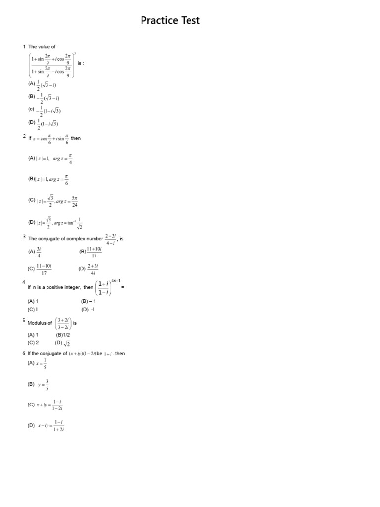 FS Complex Test 07 Jan Final | PDF | Complex Number | Arithmetic