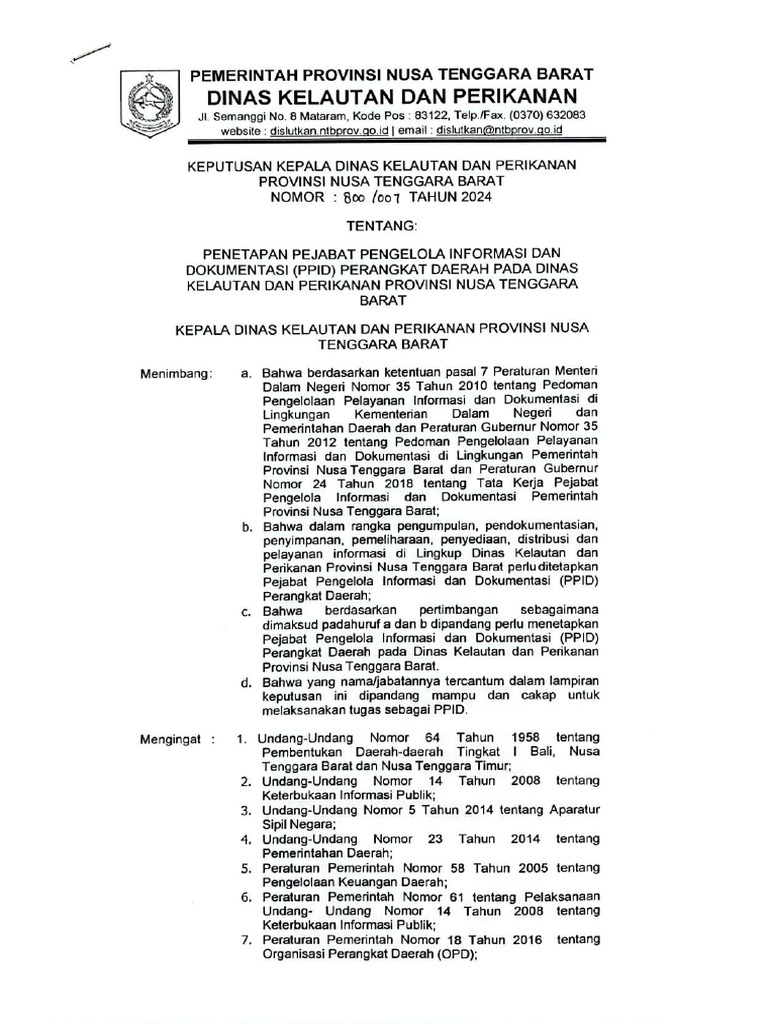 SK Ppid Dislutkan NTB 2024 | PDF