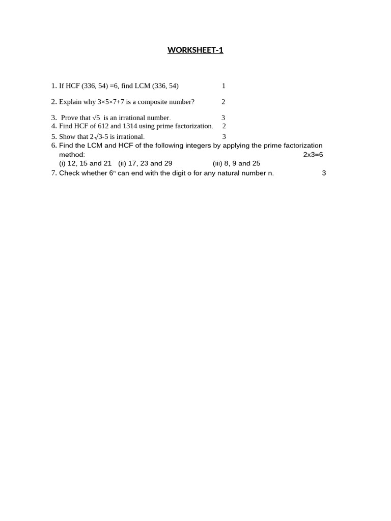 Worksheet - 1 Math | PDF