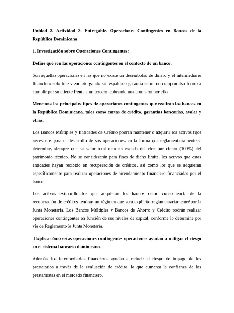 Operaciones Contingentes en Bancos RD | PDF | Bancos | La política ...