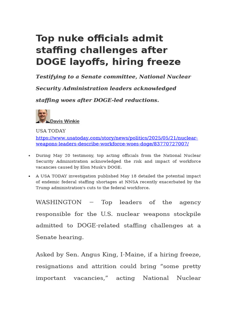20250521-Top Nuke Officials Admit Staffing Challenges After DOGE ...