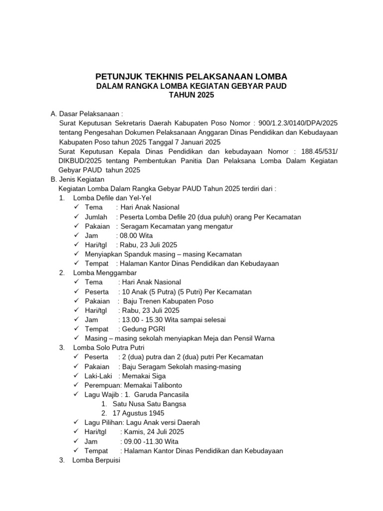 Petunjuk Tekhnis Pelaksanaan Lomba-1 | PDF