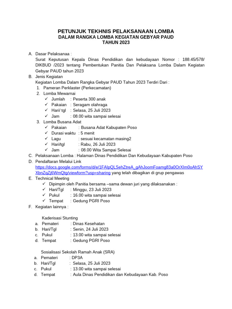 Petunjuk Tekhnis Pelaksanaan Lomba | PDF
