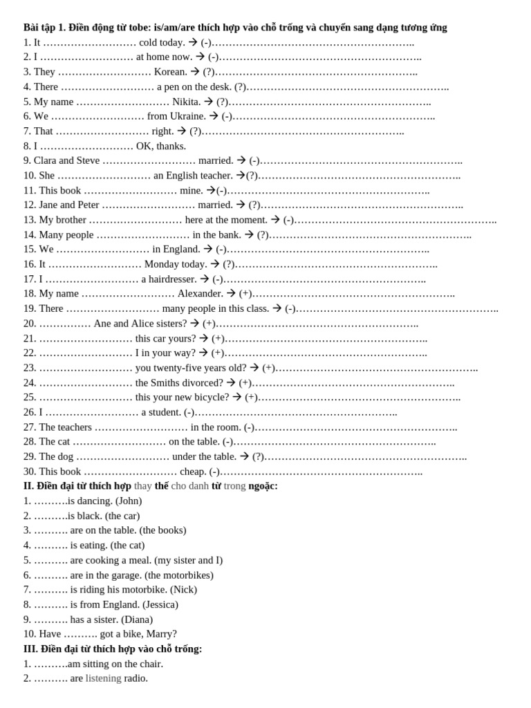 Fill in the Blanks with To Be | PDF