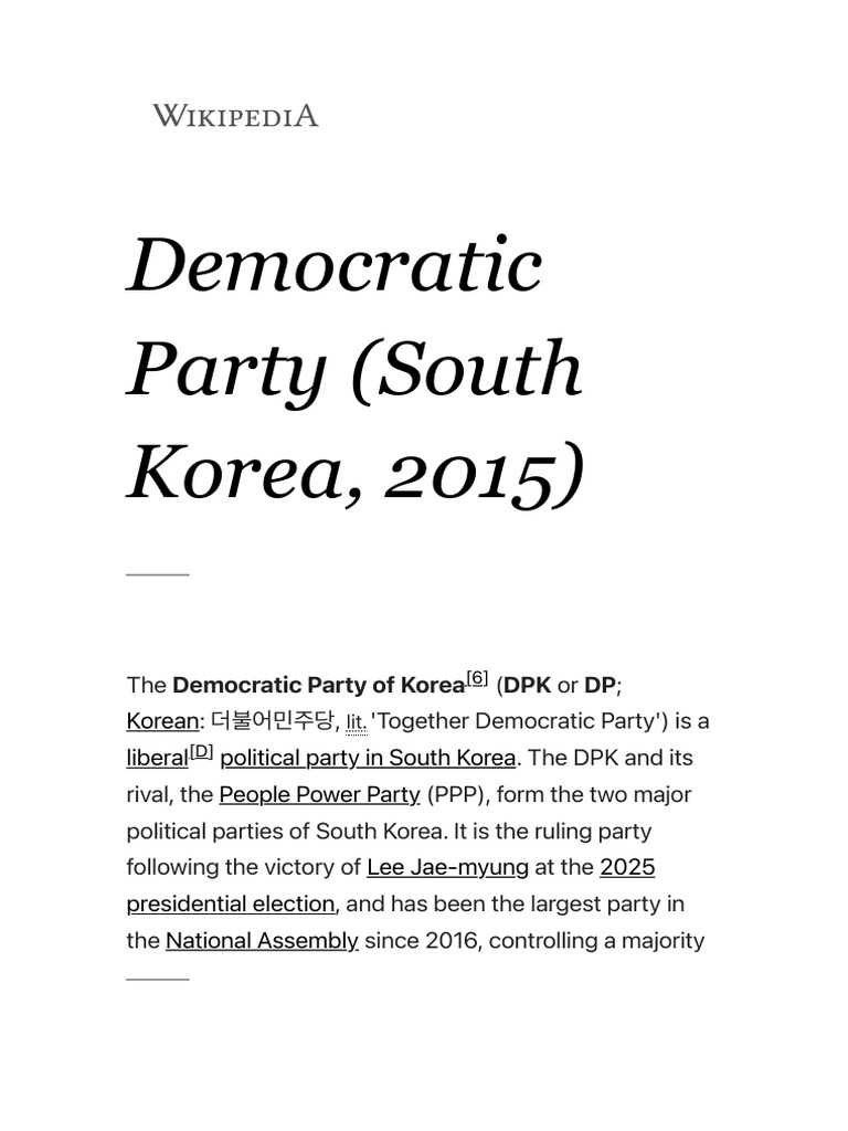Democratic Party (South Korea, 2015) - Wikipedia | PDF | Government ...