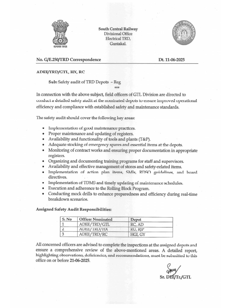 Safety Audit of TRD Depots | PDF