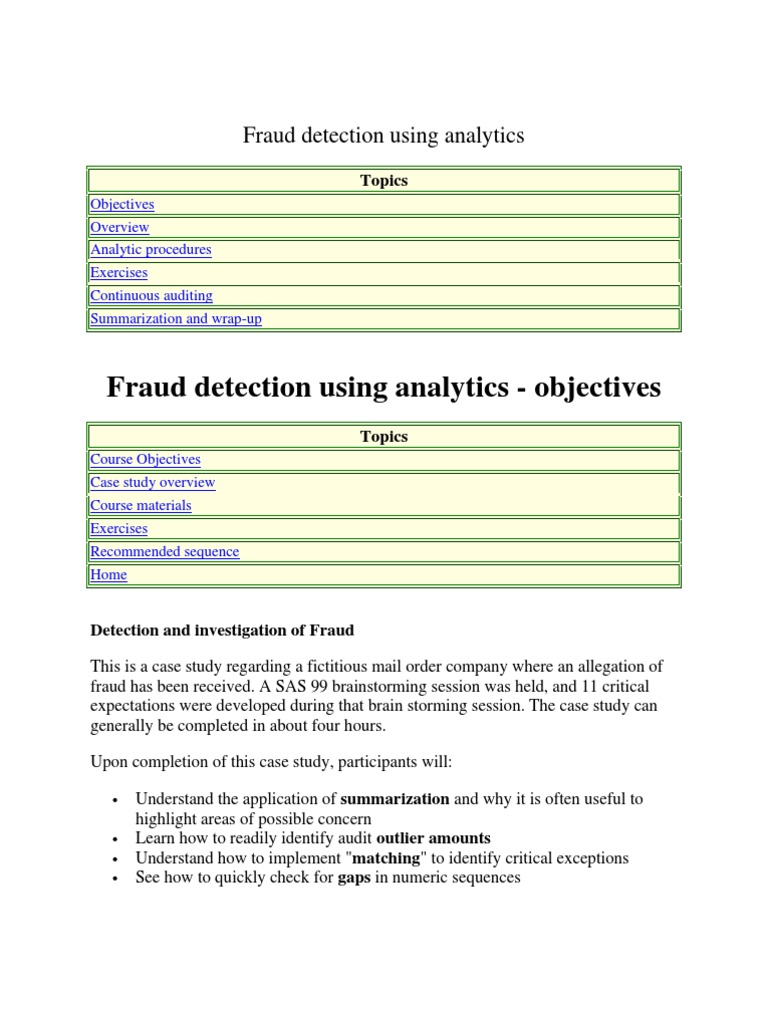 Fraud Detection Analytics Course Guide | PDF | Audit | Fraud