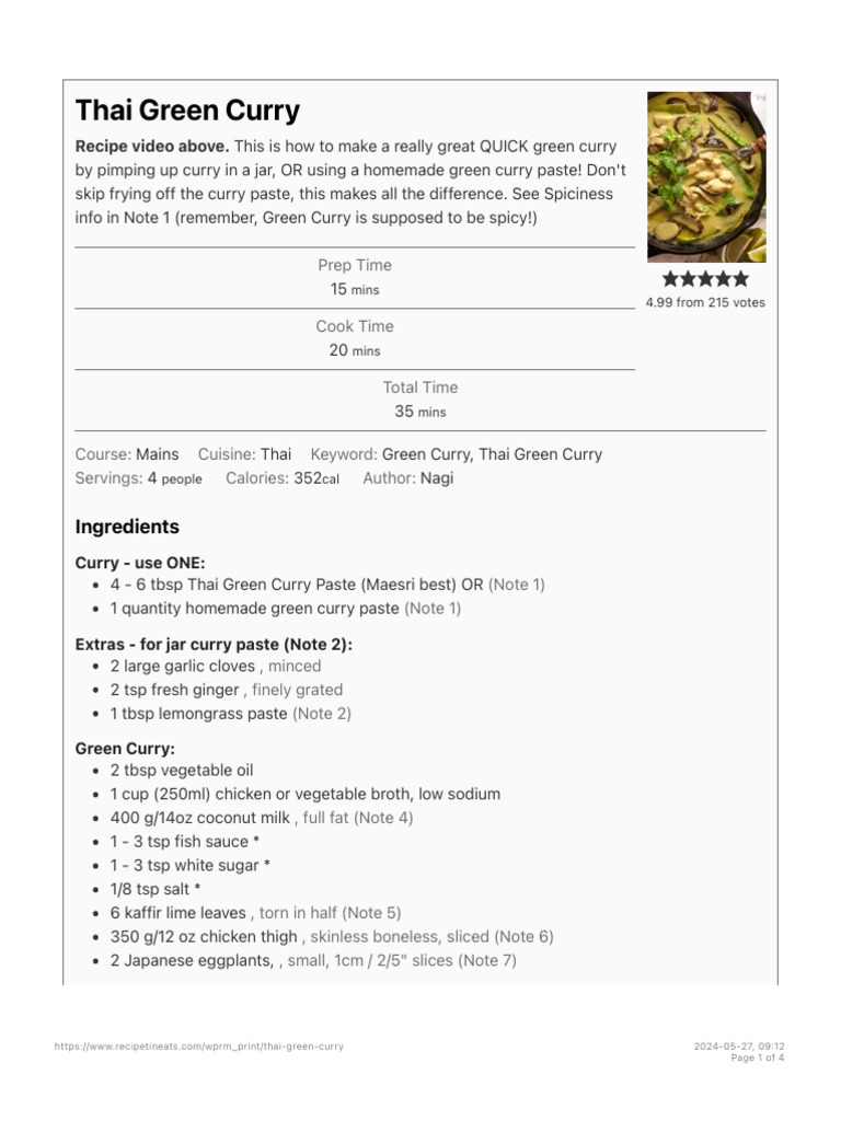 Thai Green Curry - RecipeTin Eats | PDF | Thai Cuisine | Curry