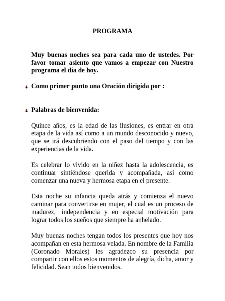 Programa de Ceremonia Quinceanera | PDF