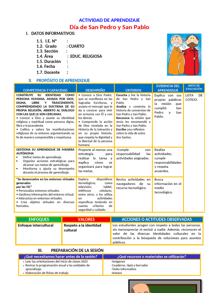 D2 A2 SESION REL. Día de San Pedro y San Pablo | PDF | San Pedro ...