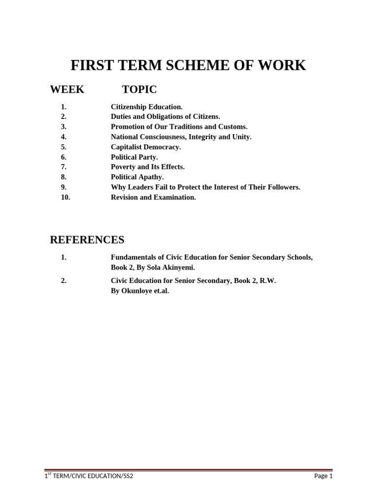 First Term Ss2 Civic Education Edited | PDF | Citizenship | Elections