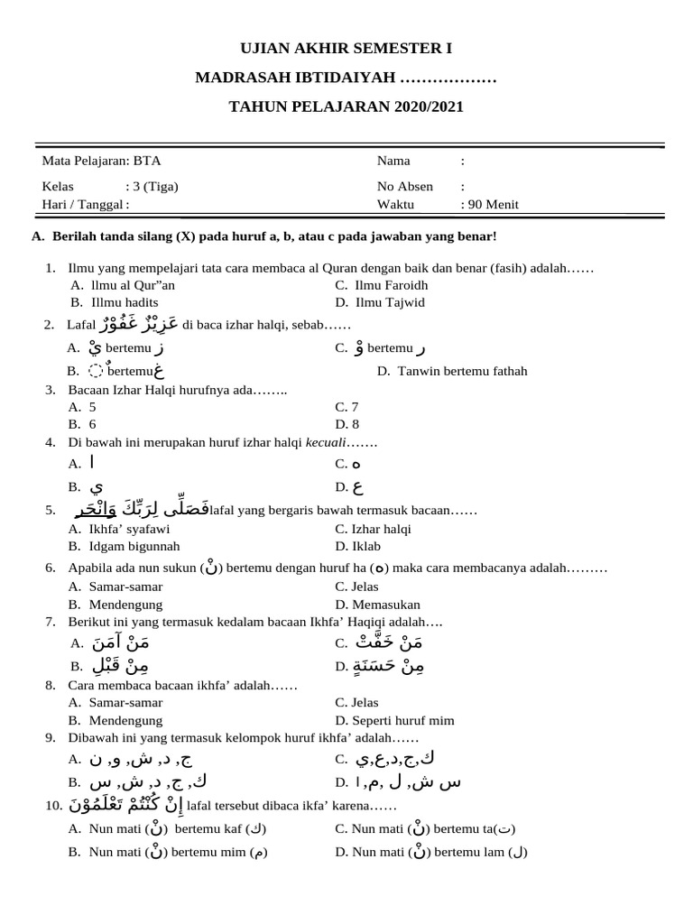 Soal Bta Kelas III | PDF
