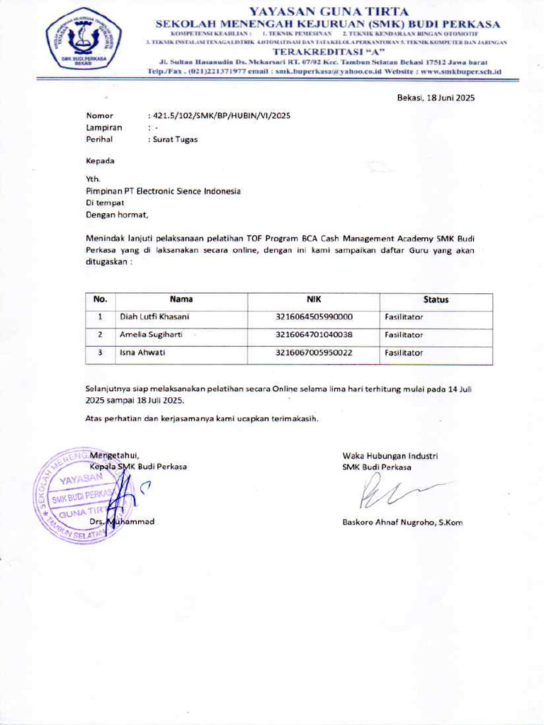 Surat Tugas Tof Bca | PDF