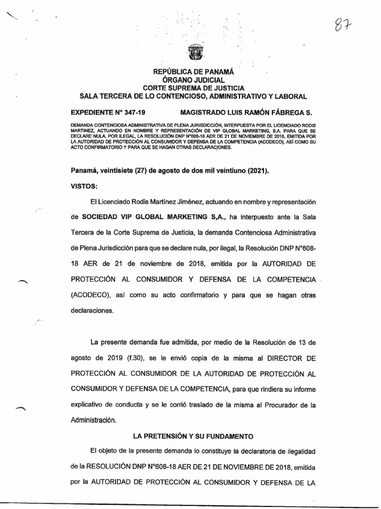 Fallo de 27 de Agosto de 2021 Que Declara Que Es Nula, Por Ilegal, La ...