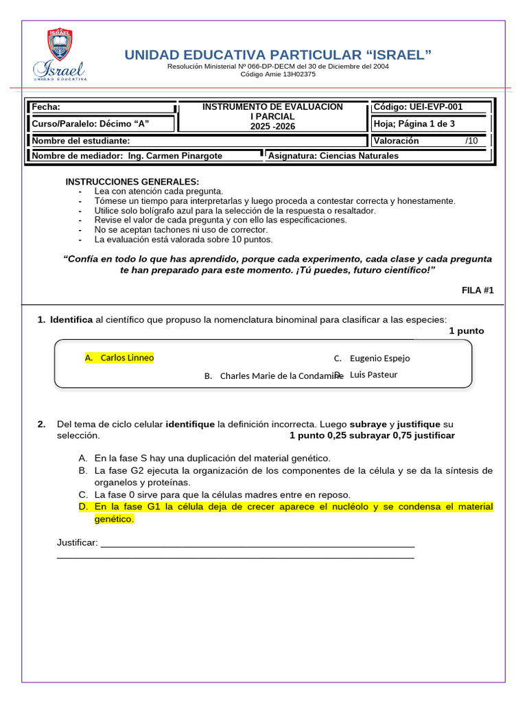 10mo CNNN Ip F1 | PDF | Mitosis | Interacciones biológicas