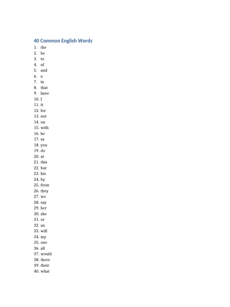 40 Common English Words List | PDF