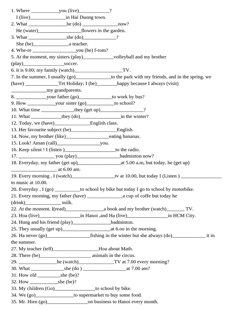 Thì+BT HTĐ, HTTD | PDF