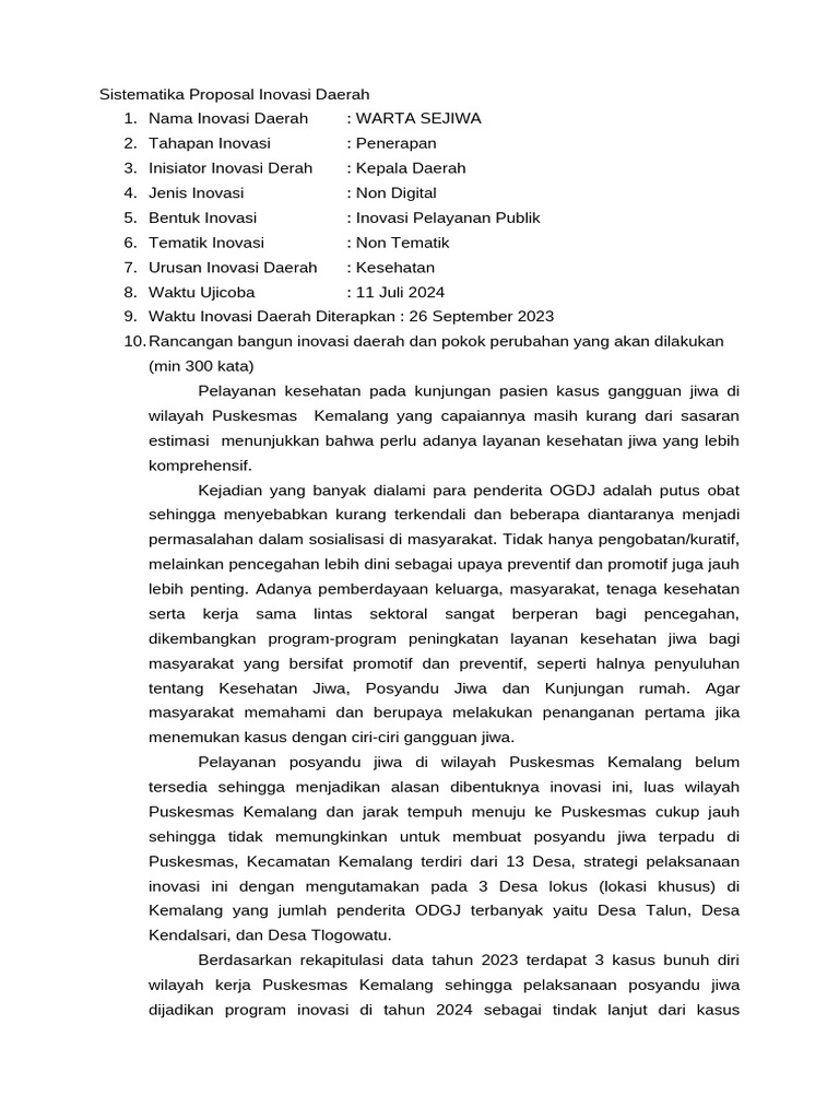 Sistematika Proposal Inovasi (WARTA SEJIWA) | PDF