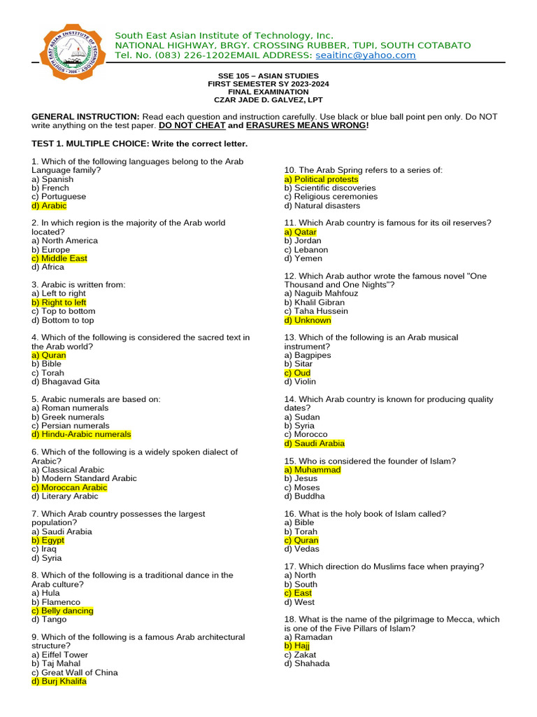 Asian Studies Final Exam - 50 | PDF | Southeast Asia | Asia