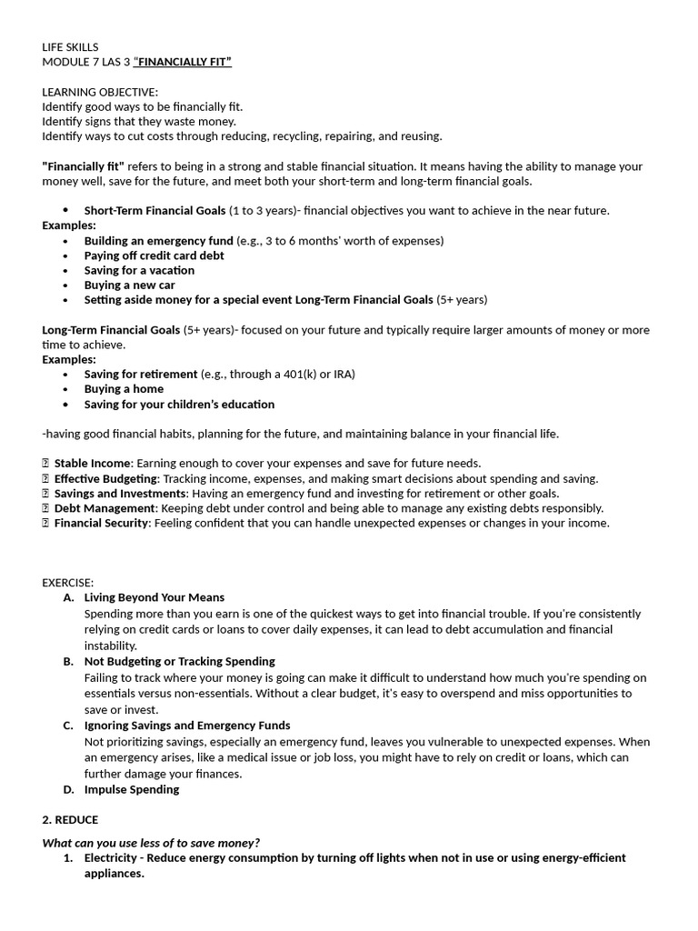 Life Skills Module 7 Las 3 | PDF | Expense | Debt