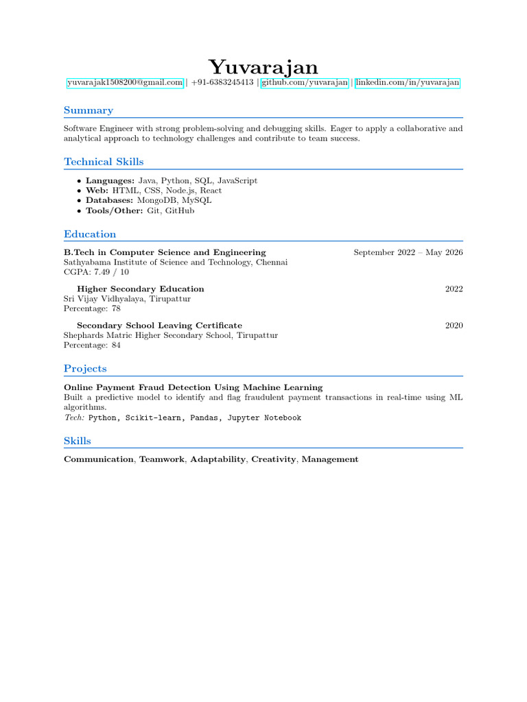 Yuvaraj Resume | PDF