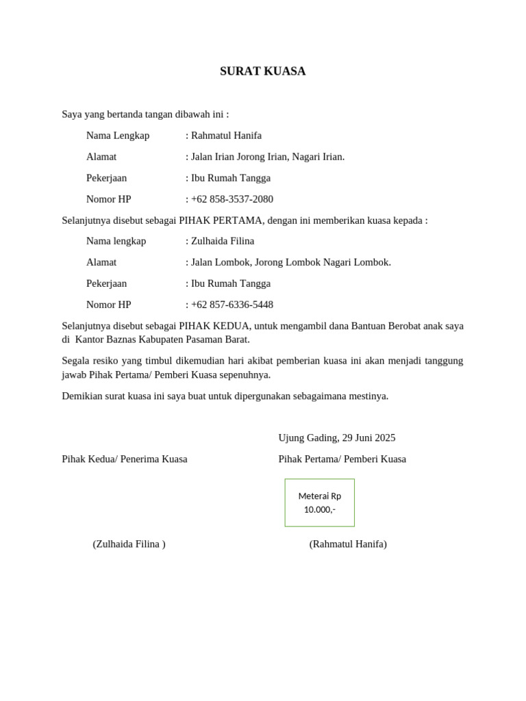 Surat Kuasa Algi | PDF