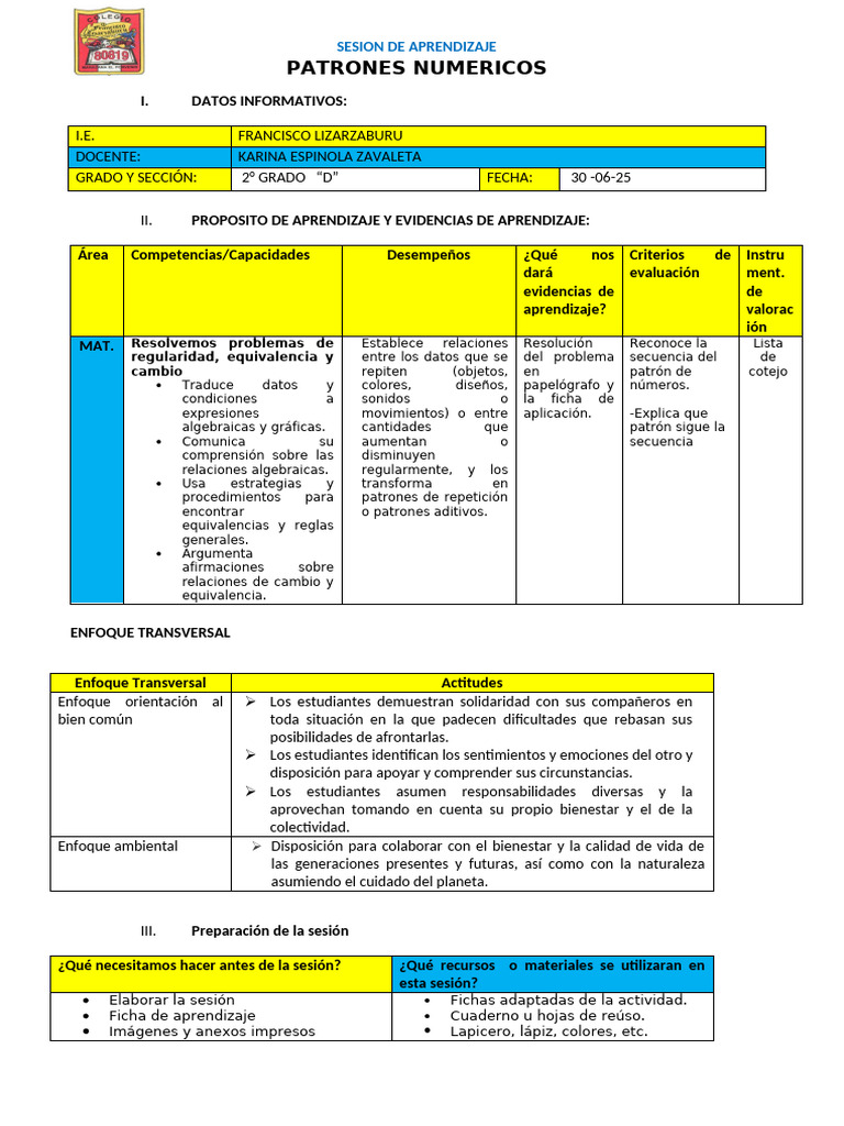 Patrones Numericos | PDF | Aprendizaje | Evaluación