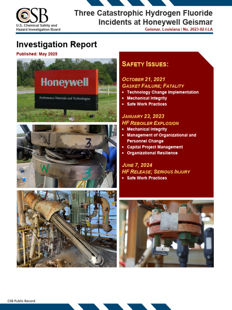 CSB Honeywell Geismar Final Report | PDF | Chlorine