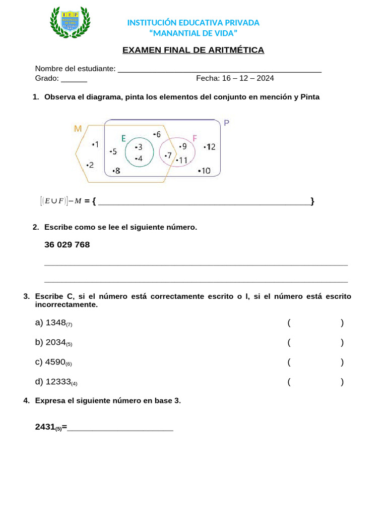 Examen Final de Aritmetica | PDF