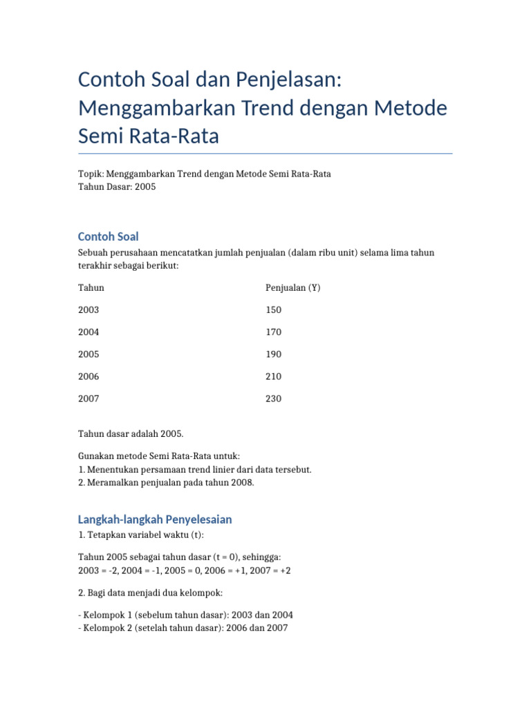 Contoh Soal Trend Semi Rata Rata Tahun Dasar 2005 | PDF