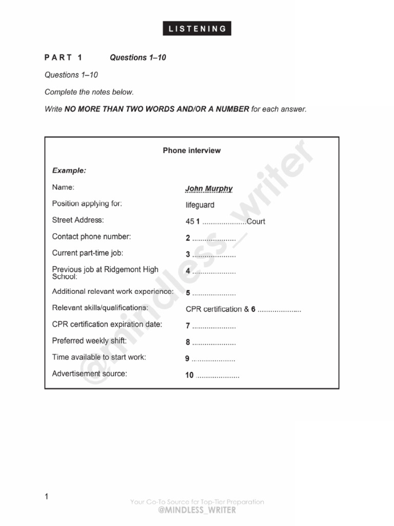Full Listening Practice Test | PDF