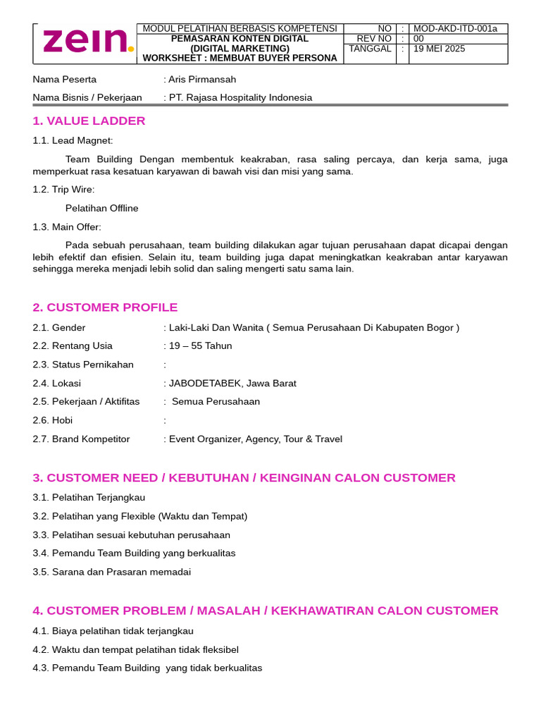 Worksheet Buyer Persona Aris Pirmansah | PDF