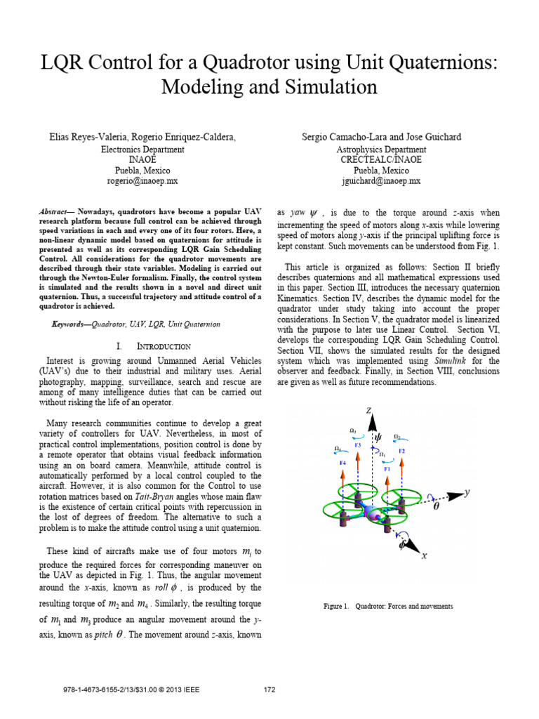 LQR Control for Quadrotor Using Quaternions | PDF | Motion (Physics ...