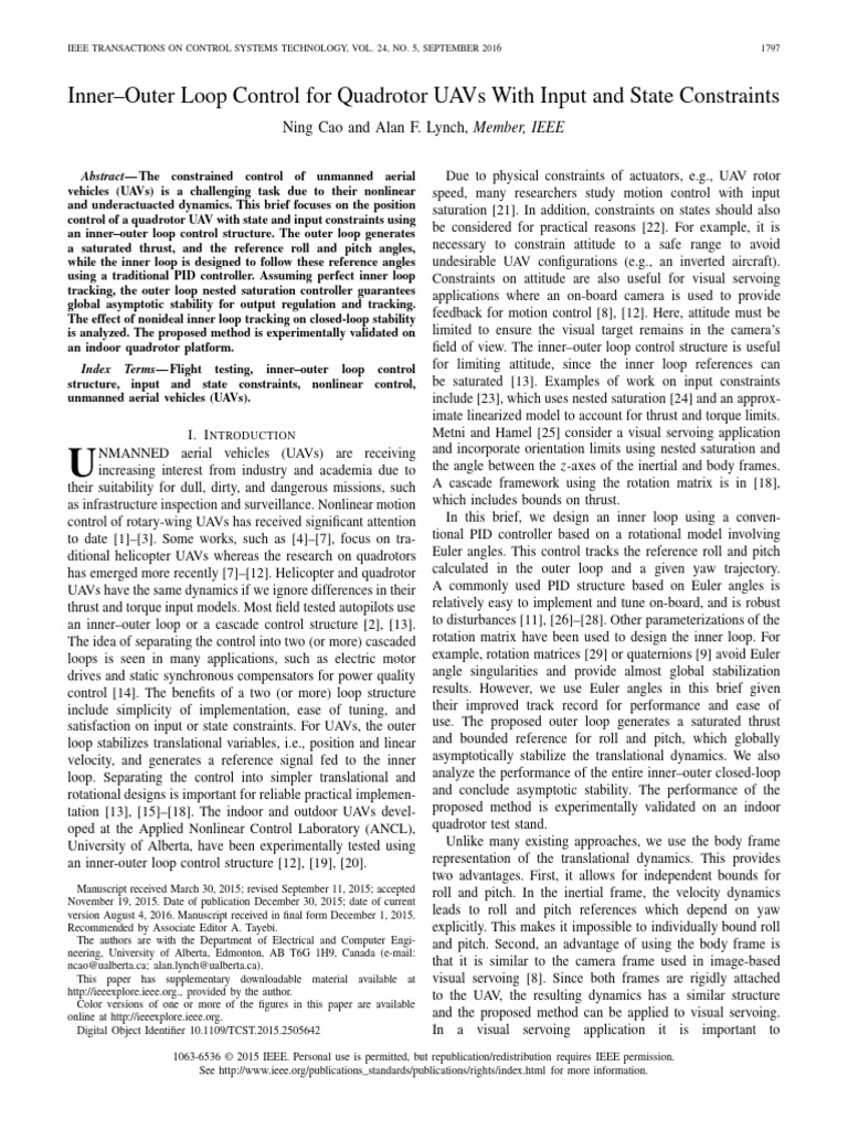 InnerOuter Loop Control For Quadrotor UAVs With Input and State ...
