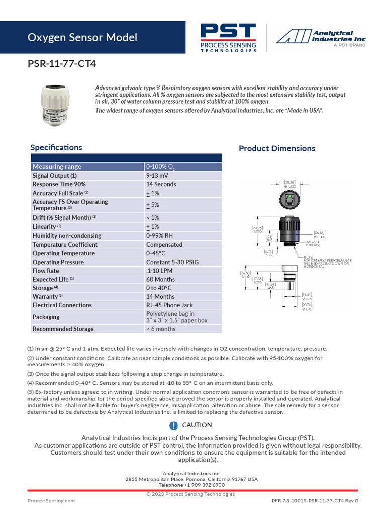 Oxygen Sensor Model PSR 11 77 CT4 | PDF | Sensor | Measuring Instrument