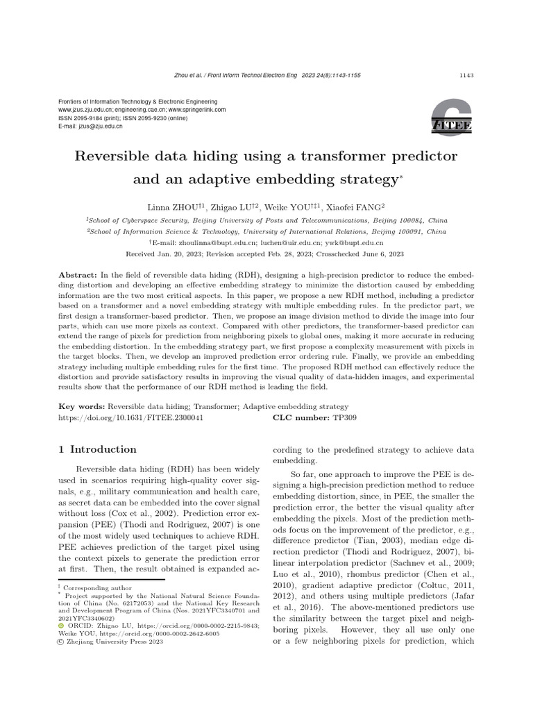 基于transformer和自适应嵌入策略的可逆信息隐藏 NormalPdf | PDF | Pixel