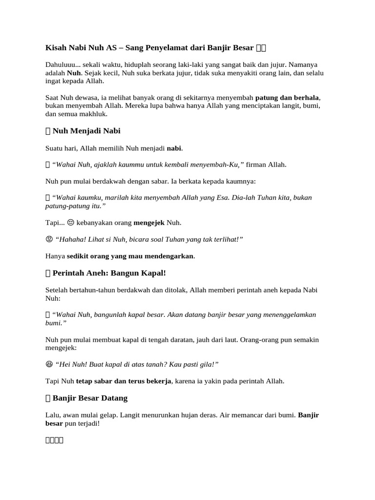 Kisah Singkat Nabi Nuh AS | PDF