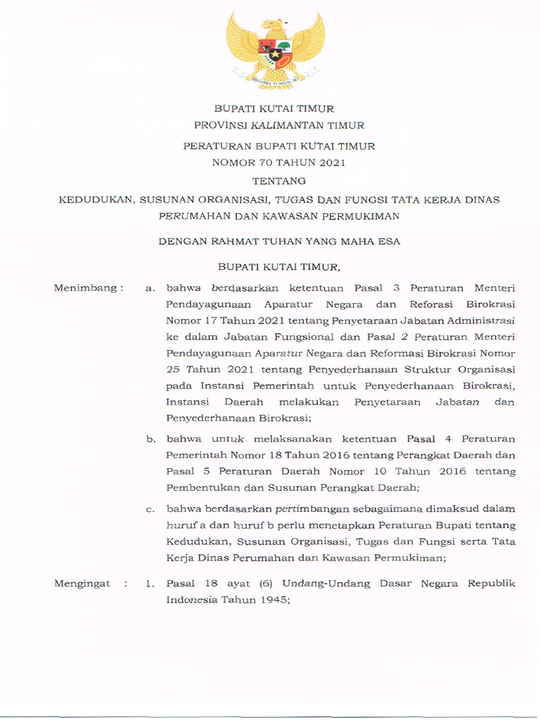 PERBUP 70 - 2021 TTG Kedudukan, Susunan Organisasi, Tugas Dan Fungsi ...